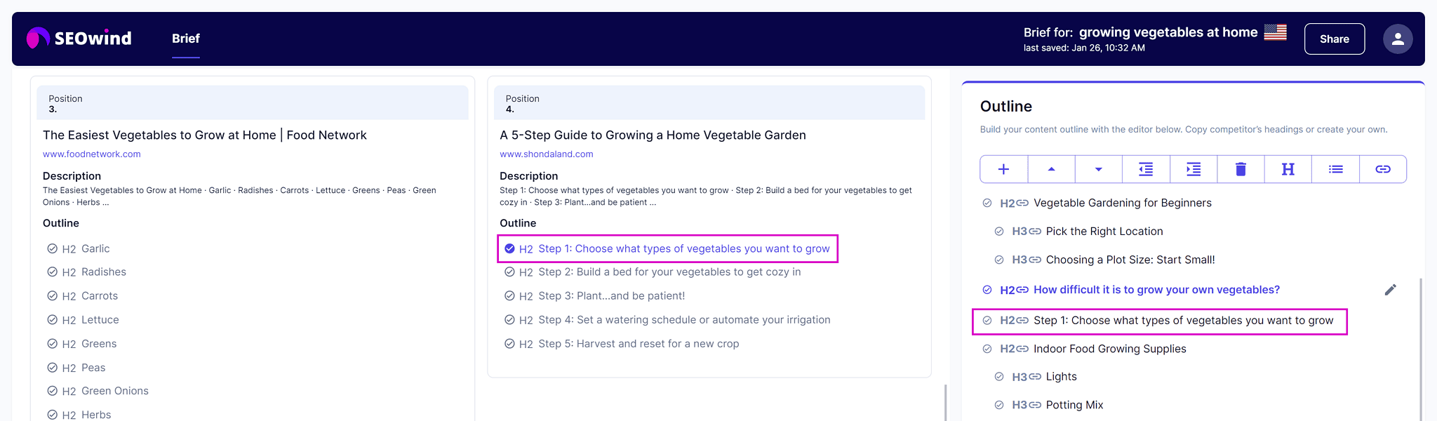 Create Content Outlines with SEOwind