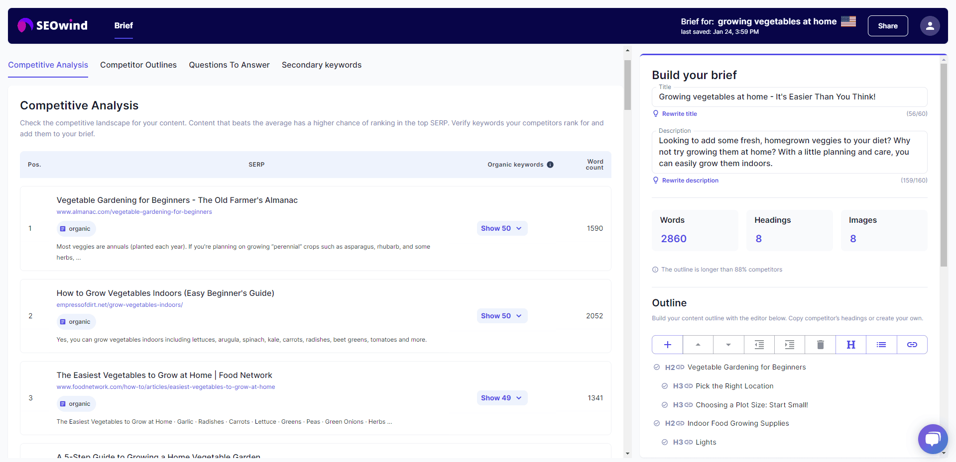 How to create a content brief with SEOwind? Best practices in SEOwind