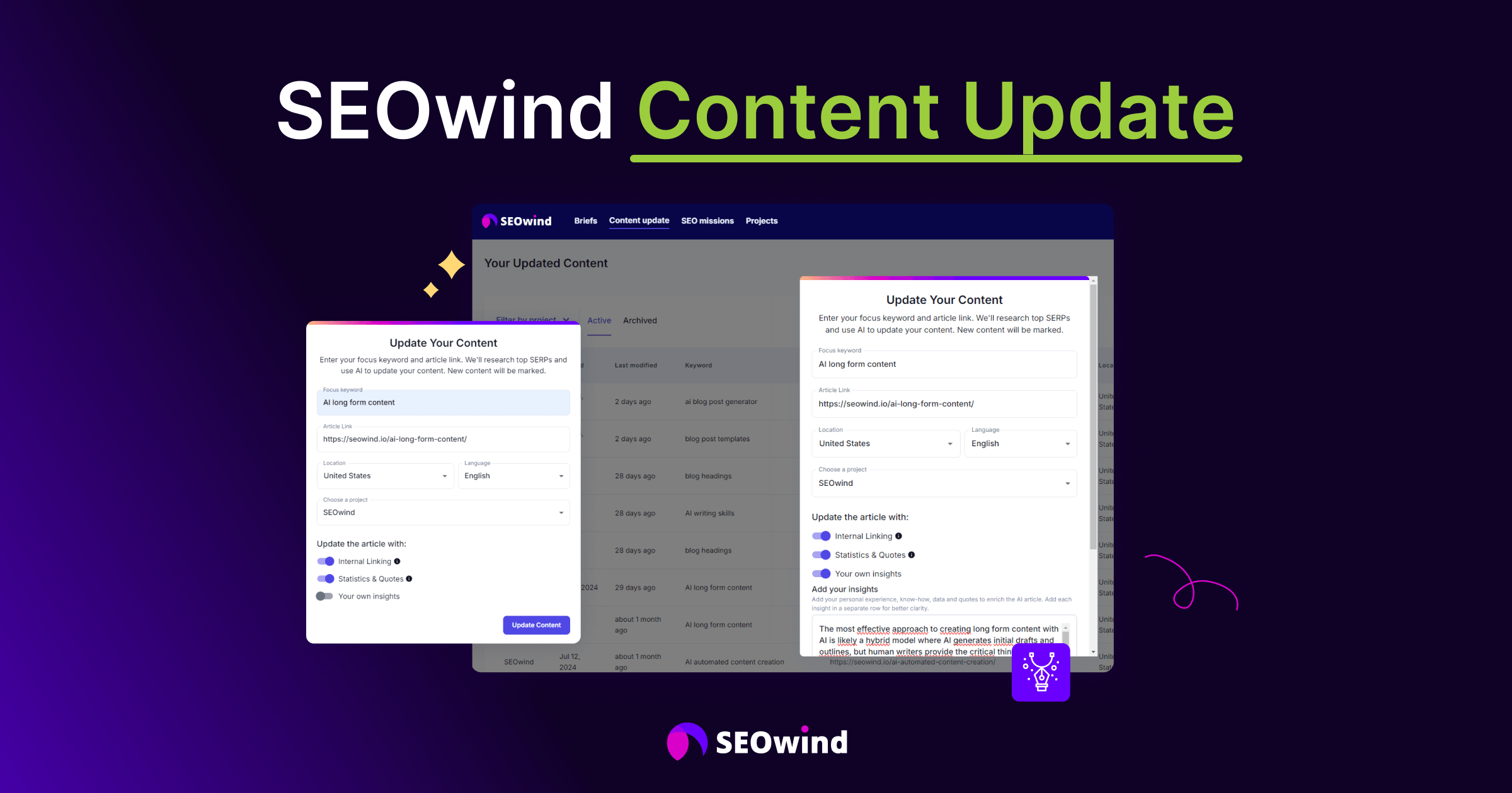 SEOwind - Update Content powered by AI and Data